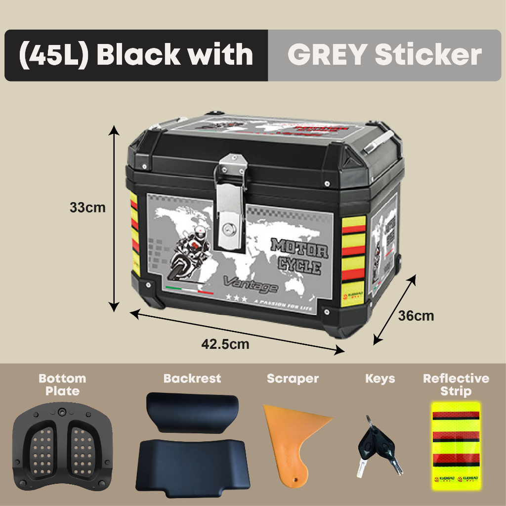 Motorcycle Box 45L Motor Helmet Box Waterproof Rack ABS Aluminum Style ...
