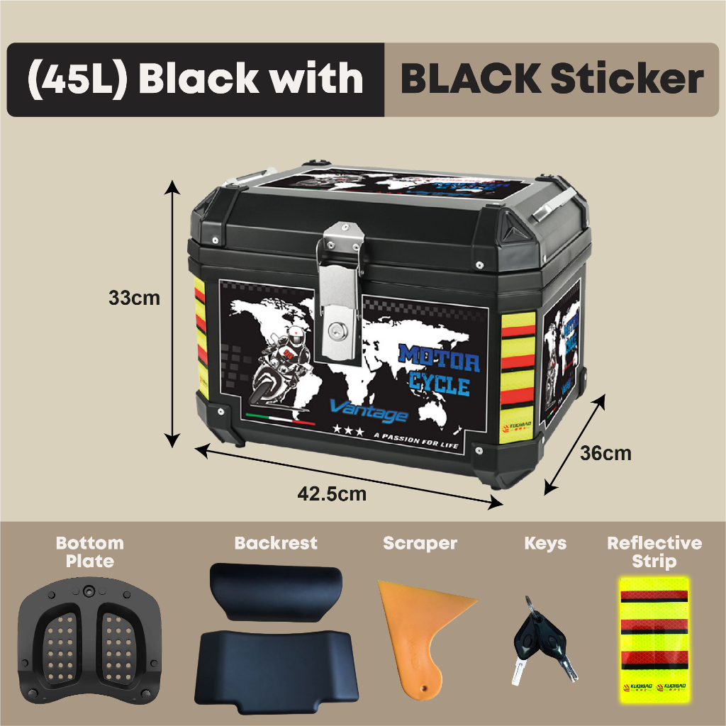 Motorcycle Box Aluminium Style ABS 45L Waterproof Rack Aluminum Safety ...