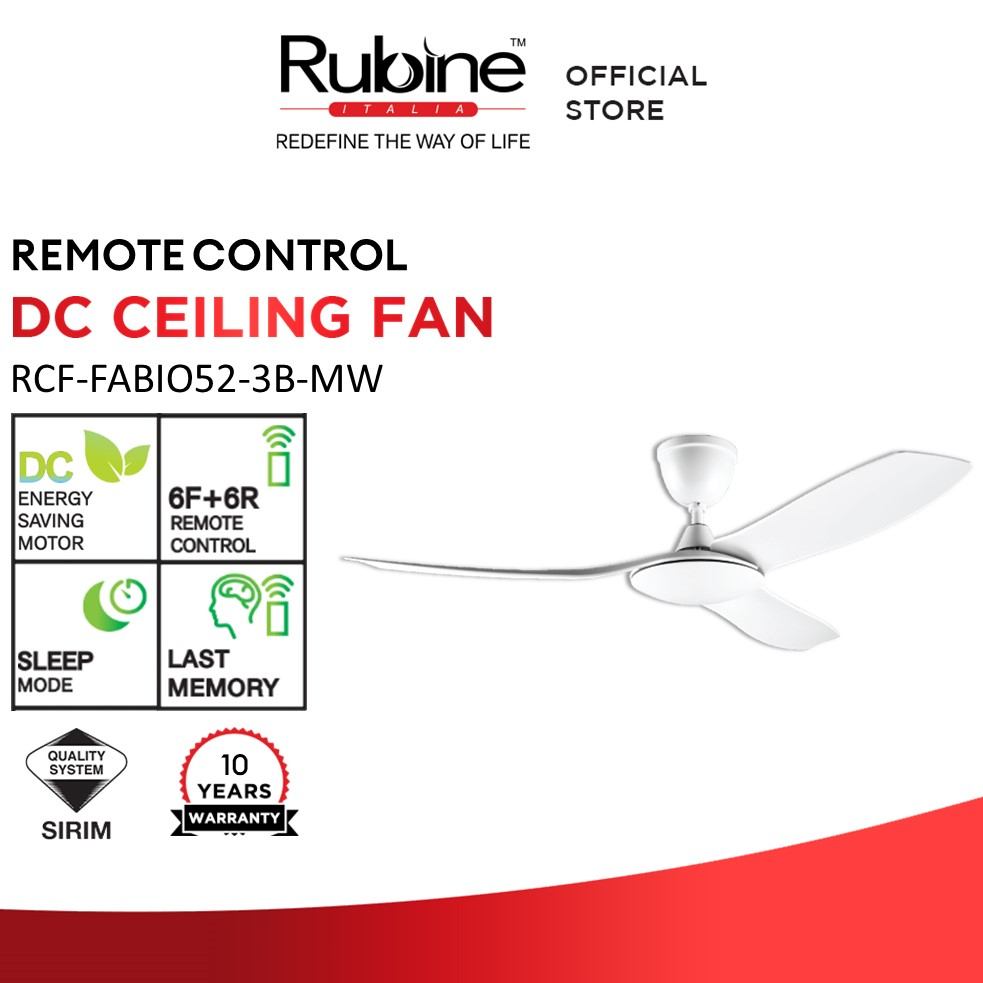 Rubine Remote Control Ceiling Fan (52”) RCF-FABIO52-3B | Shopee Malaysia