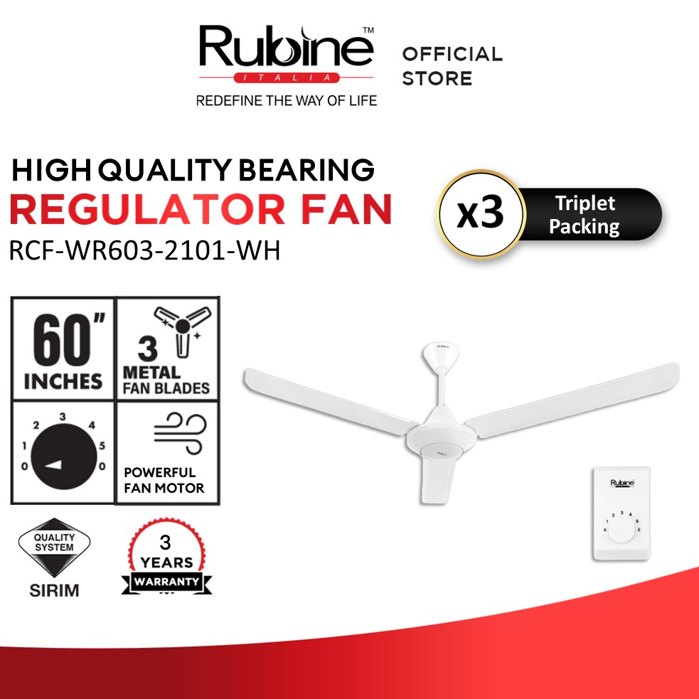 RUBINE RCF-WR603-2101-WH Regulator Ceiling Fan x 3 UNITS | Shopee Malaysia
