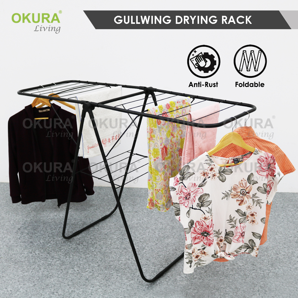 OKURA Gullwing Drying Rack Double Layer Butterfly Foldable Clothes ...