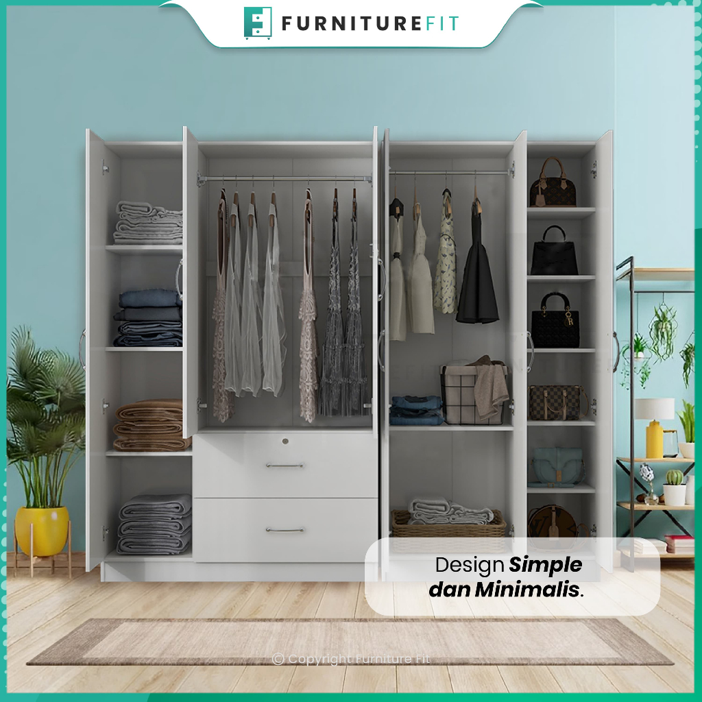 [COMBO] FurnitureFit 7X6FT 6 DOORS WARDROBE WITH DRAWER / Almari baju ...