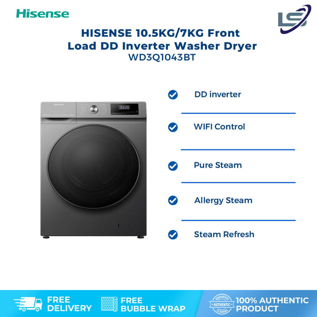 HISENSE 10.5KG/7KG Front Load DD Inverter Washer Dryer WD3Q1043BT | DD ...