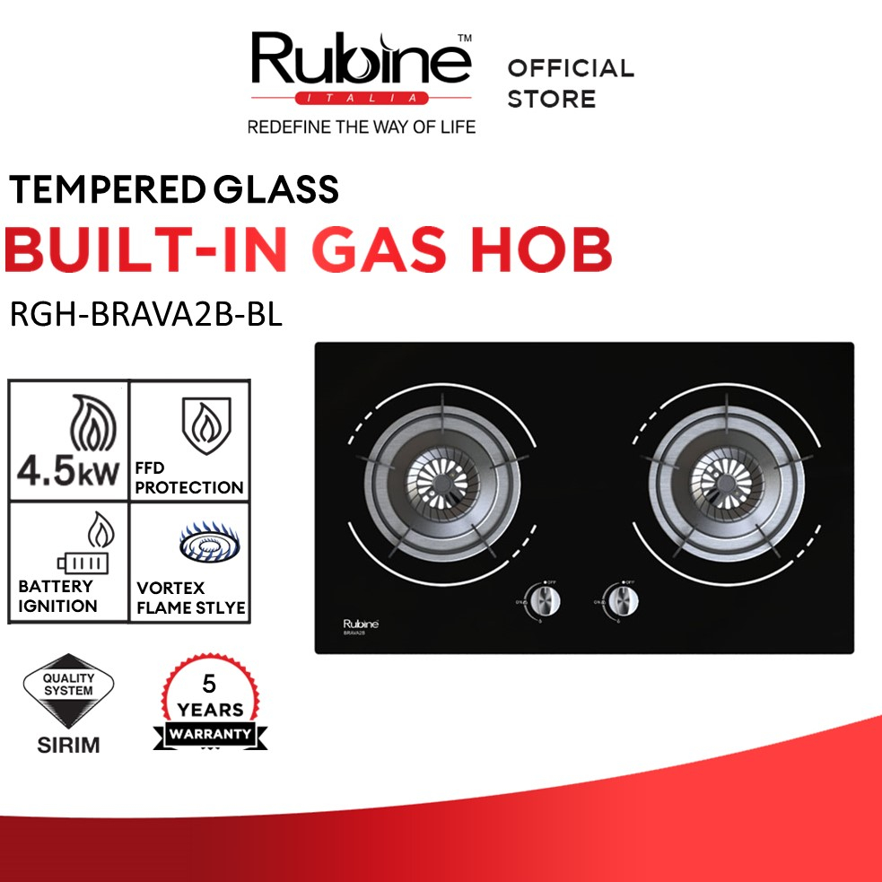 RUBINE RGH-BRAVA2B-BL Glass Gas Hob With Flame Power (4.5kw) | Shopee ...