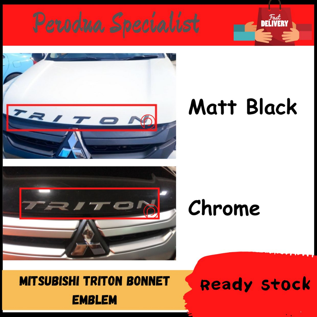 Mitsubishi Triton CHROME / MATTE BLACK Bonnet Emblem Hood Logo | Shopee ...