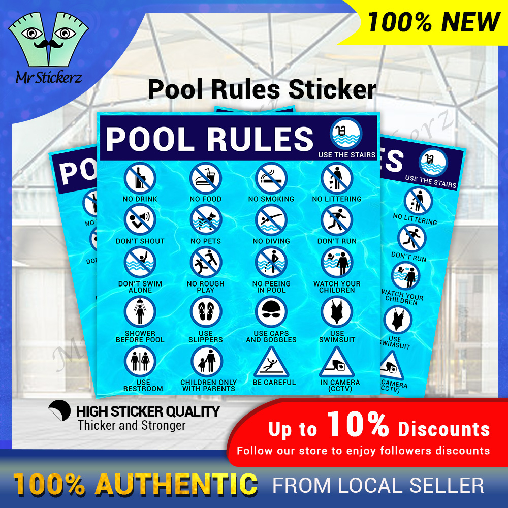Caution Swimming Pool Rules Sticker for All Users to Keep Self Safety ...