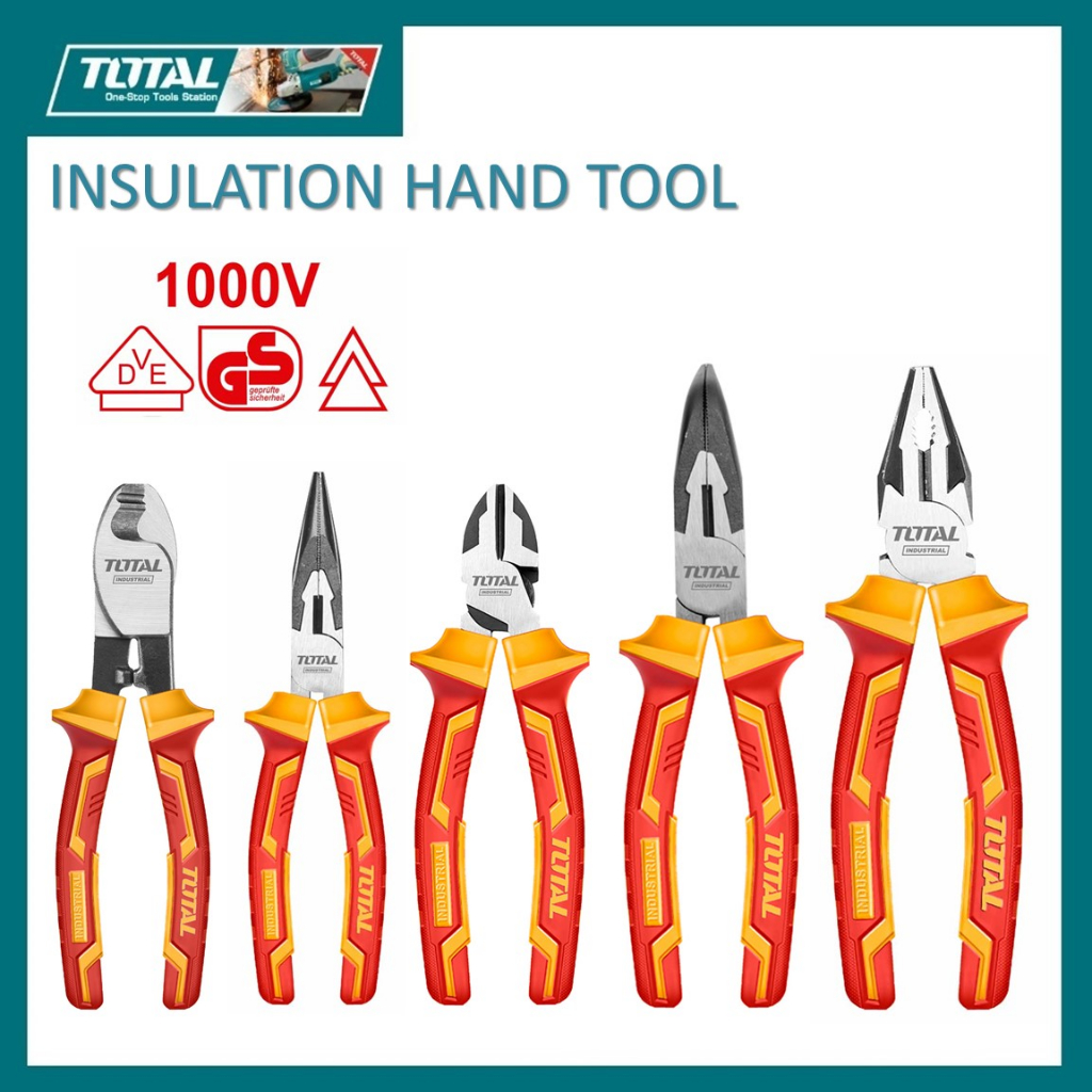 TOTAL 1000v VDE Insulated Hand tool Cable Cutter / Combination Plier ...