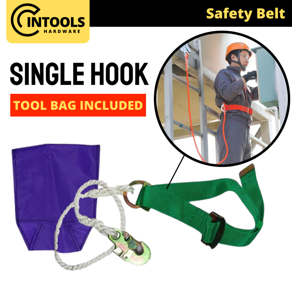 Single Safety Harness Belt with Single Flat Hook D Ring & Tool Bag ...