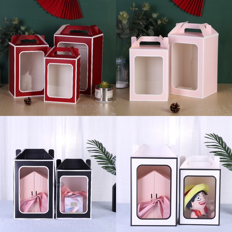 Portable Gift Box With Window & Handle For Bouquet Gift Birthday ...