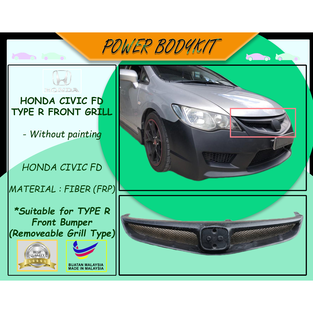 Honda Civic FD Type R Front Grill Suitable for Type R Front Bumper ...