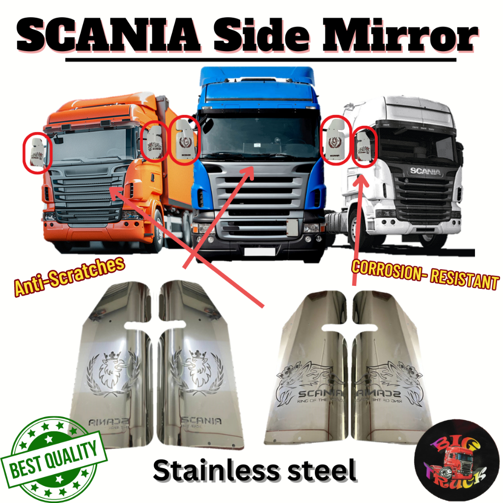 SCANIA 4, R SERIES TRUCK STAINLESS STEEL SIDE MIRROR COVER PROTECTOR ...
