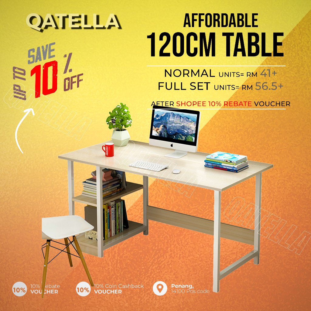 Qatella 120CM Meja Student study Desk Computer Table modern writing ...