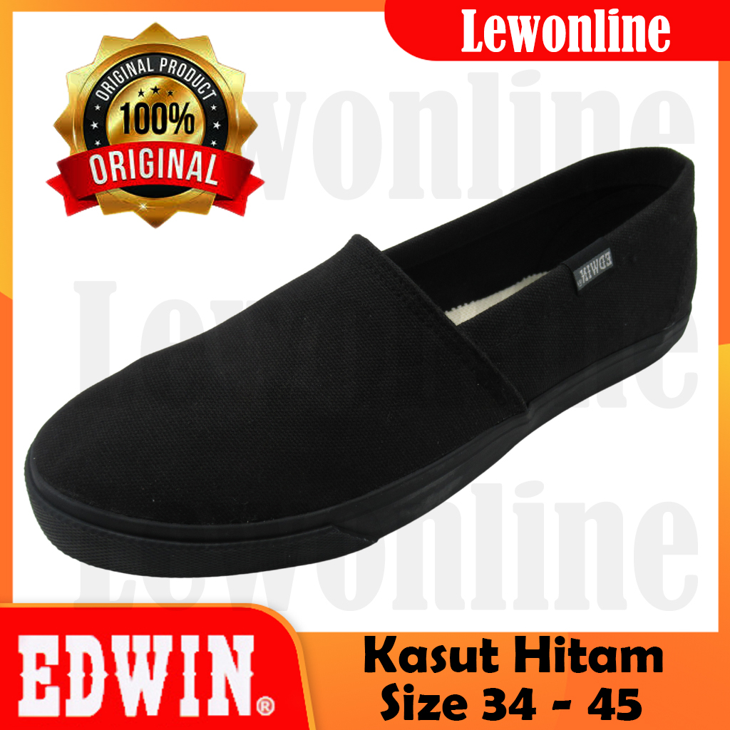 EDWIN EW231 Canvas Slip-On Shoe Black Shoe / Kasut Kain Sarung Hitam ...