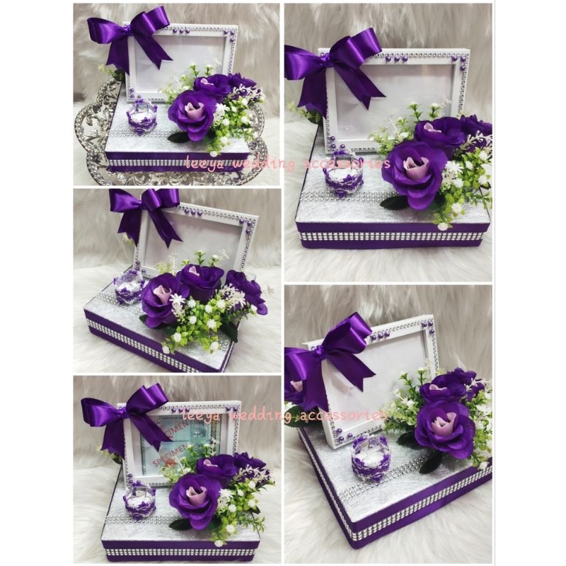 gubahan frame mas kahwin c/w bekas cincin(dark purple silver) | Shopee ...