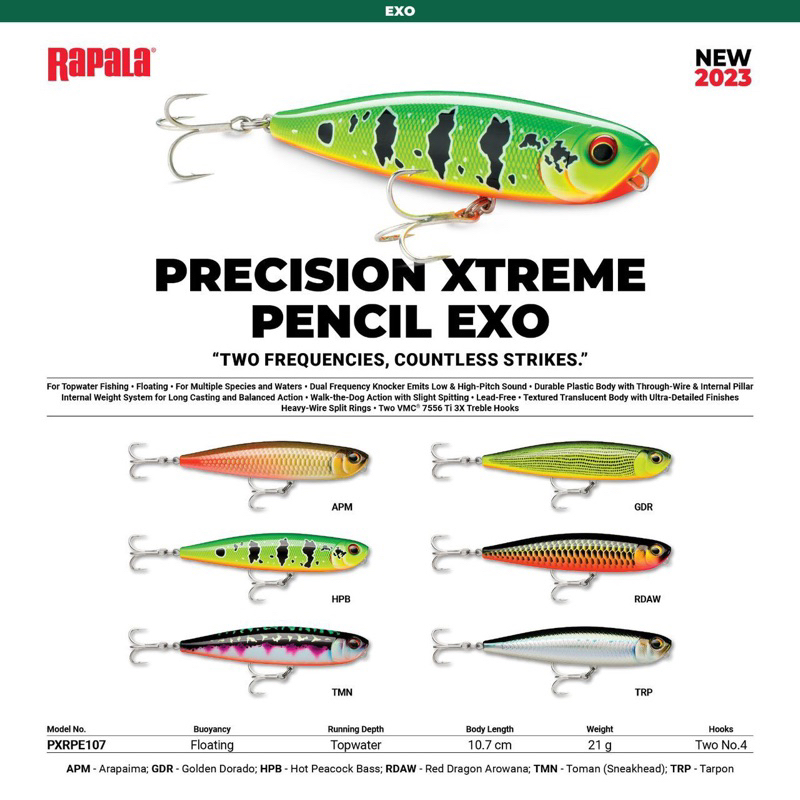 2023 RAPALA Precision Xtreme Pencil Saltwater Exo 107 Lure Bait Topwater Walk The Dog PXRPS107 ...