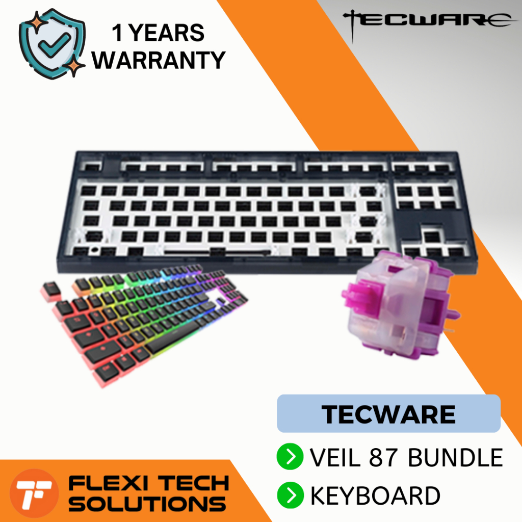 Flexi Tech TECWARE VEIL 87 BUNDLE with Tecware Pearl Switches and Tecware PBT Keycaps | Shopee ...