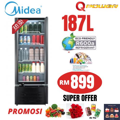 MIDEA 210L SHOWCASE MSC-216BE Showcase Chiller R600A Eco Refrigerant ...