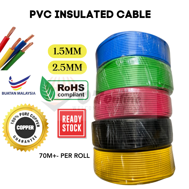 100% Pure Copper Cable PVC Insulated Cable 1.5mm / 2.5mm | Auto Control Cable | Kabel Wayar ...