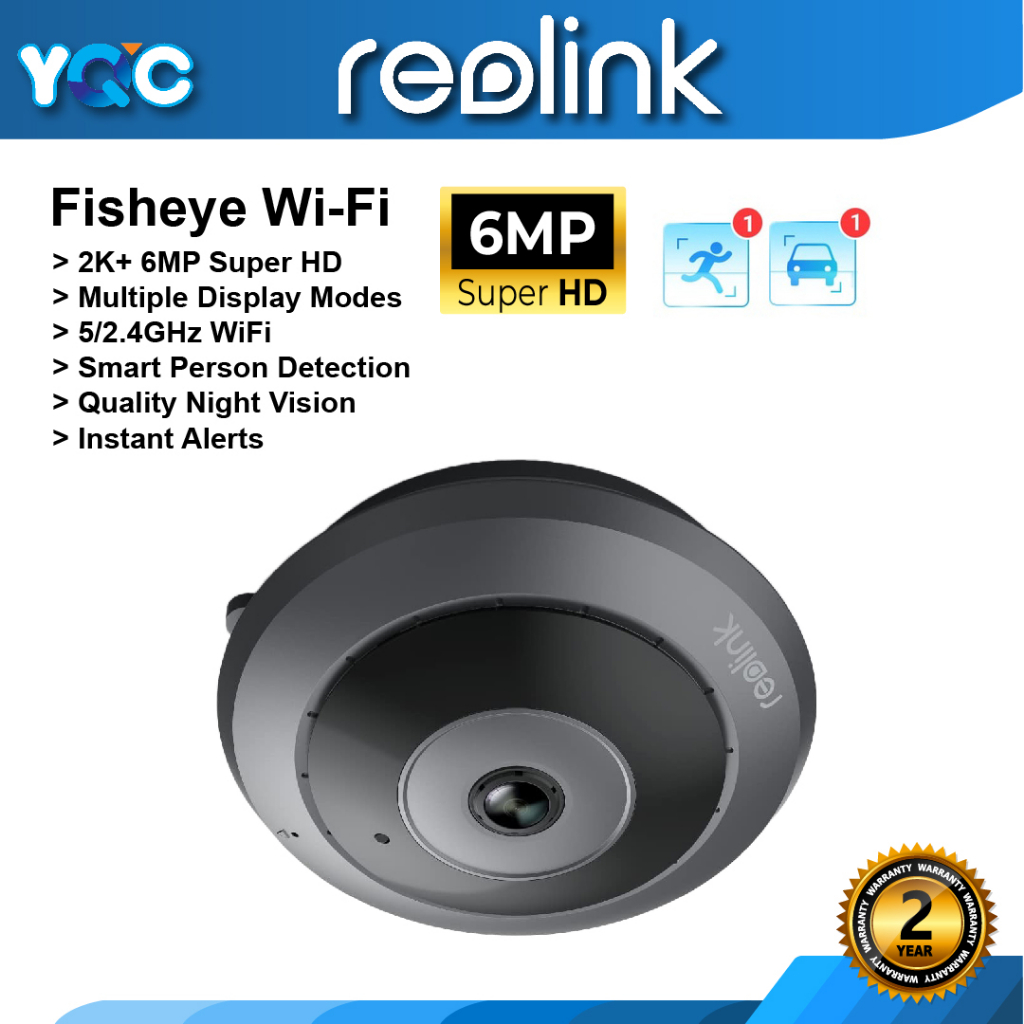 Reolink Fisheye Camera FE-W, 2K+ 6MP 360° Panorama, 2.4/5GHz WiFi Indoor Security Camera, Person ...