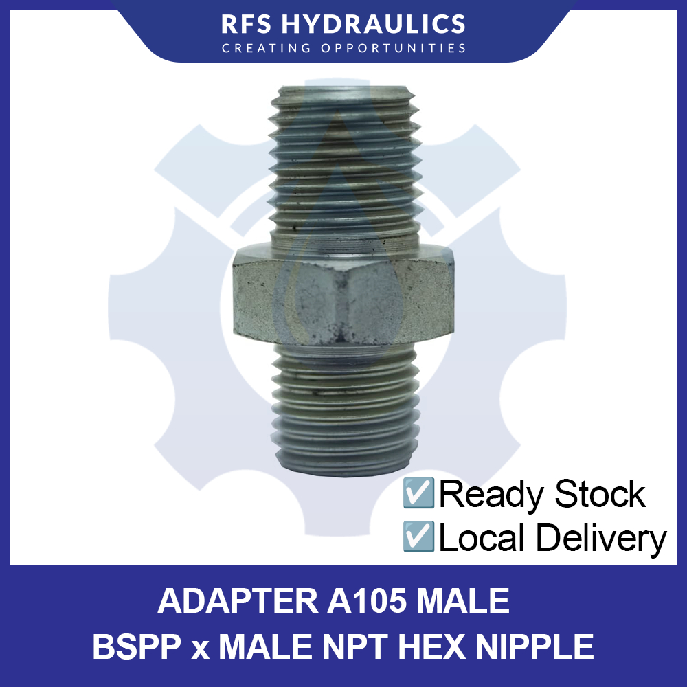 RFS 3/8" BSPP x 3/8" NPT to 1 1/2" BSPP x 1 1/2" NPT, Male x Male Hex ...