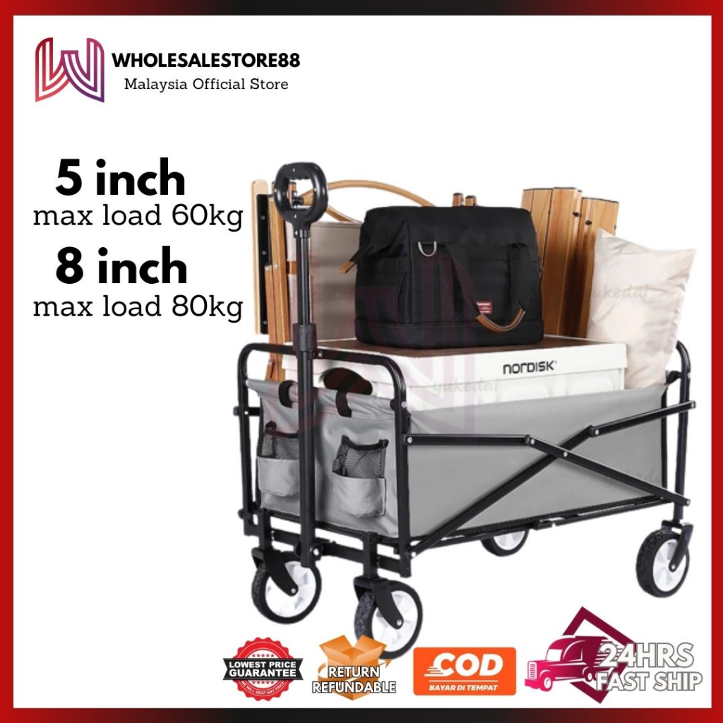 Foldable Camping Wagon Big Wheel Outdoor Trolley Shopping Cart Trolly ...