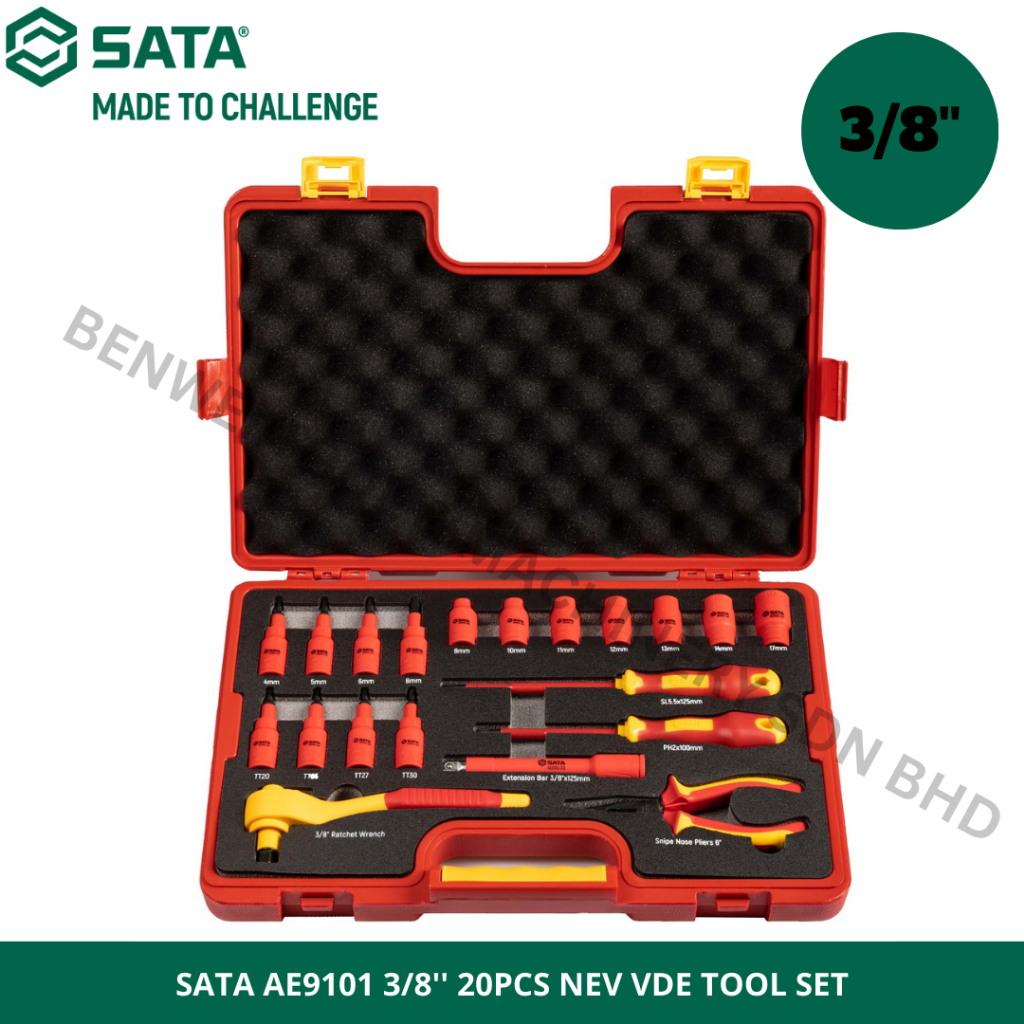 SATA AE9101 3/8'' 20PCS NEV VDE TOOL SET / INSULATED HAND TOOLS SET ...