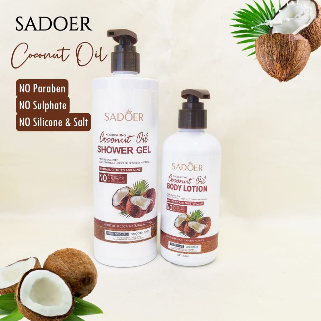 SADOER 2 IN 1 Nourishing Coconut Oil Shower Gel & Body Lotion Set 500ml+300ml | Shopee Malaysia