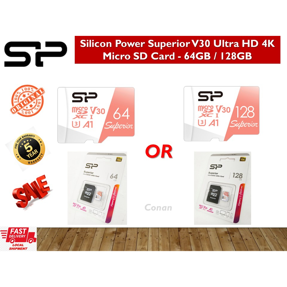 Silicon Power Superior V30 Ultra HD 4K Micro SD Card (MicroSDXC UHS-I) - 64GB / 128GB | Shopee ...