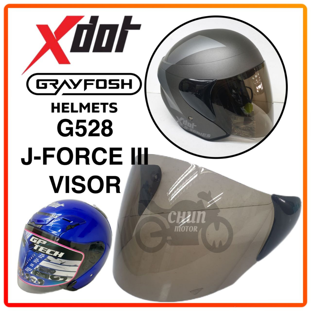 Xdot G528 B-SERIES Helmet Visor Tinted with Side Cover / Grayfosh J-Force III Helmet Visor ...