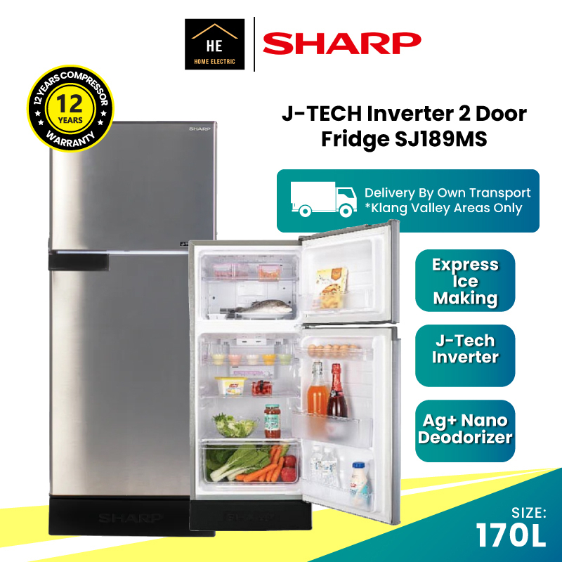 SHARP 170L J-TECH INVERTER 2 Door Fridge | SJ189MS Refrigerator Peti ...