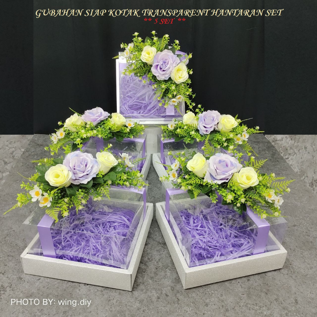 [DIY] 1 PCS | GUBAHAN SIAP KOTAK TRANSPARENT HANTARAN SET DENGAN BUNGA ...