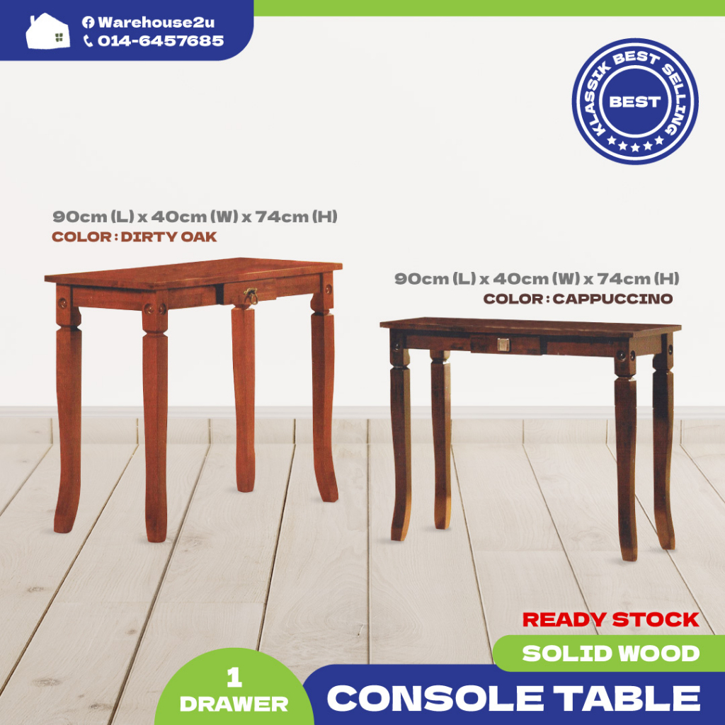 Solid Wooden Console Table 1 drawer or 2 drawer/ Console meja Berlajar ...