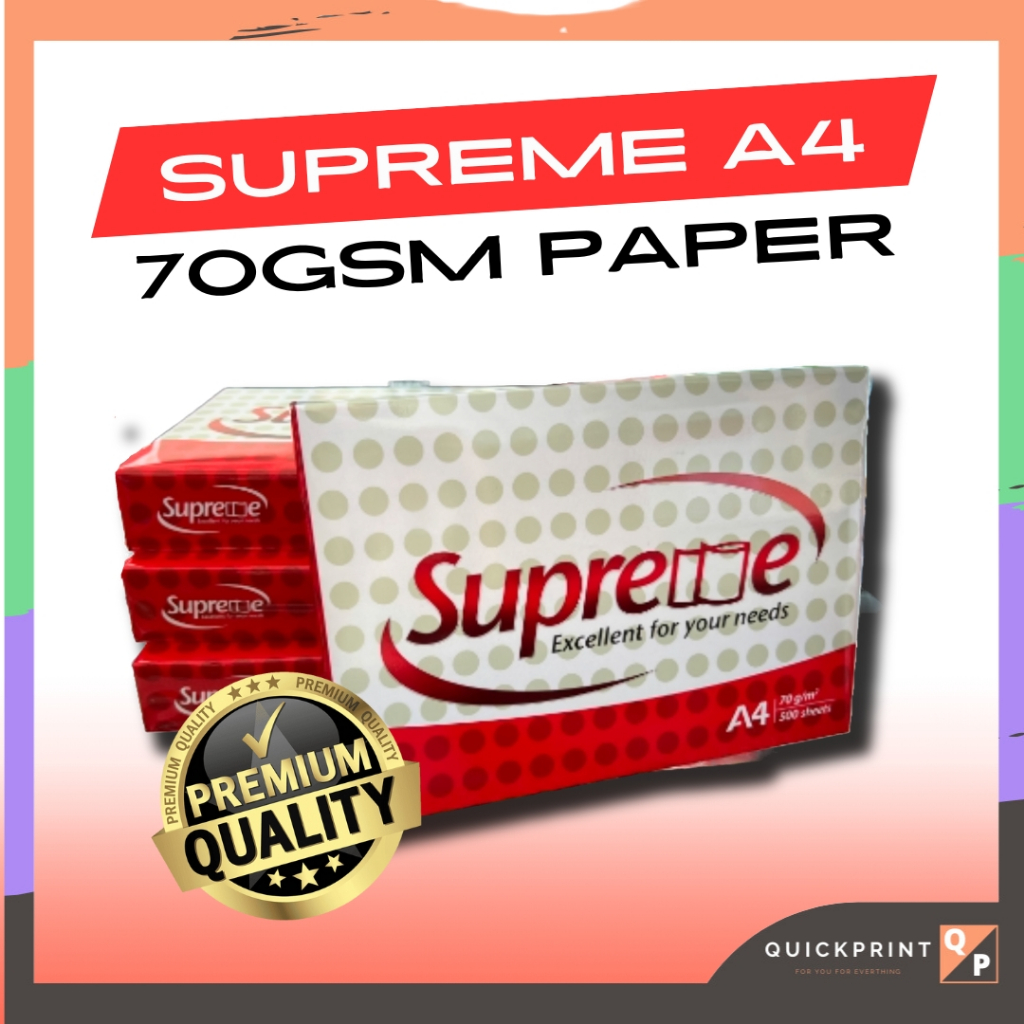 KERTAS A4 SUPREME 70GSM – SESUAI UNTUK CETAKAN & FOTOSTAT | Shopee Malaysia