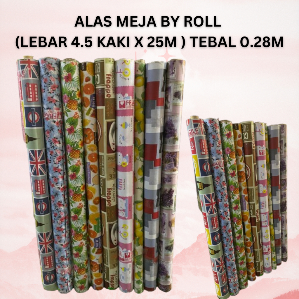 ALAS MEJA CORAK BY ROLL (1.37M X 25M X 0.28MM) | Shopee Malaysia