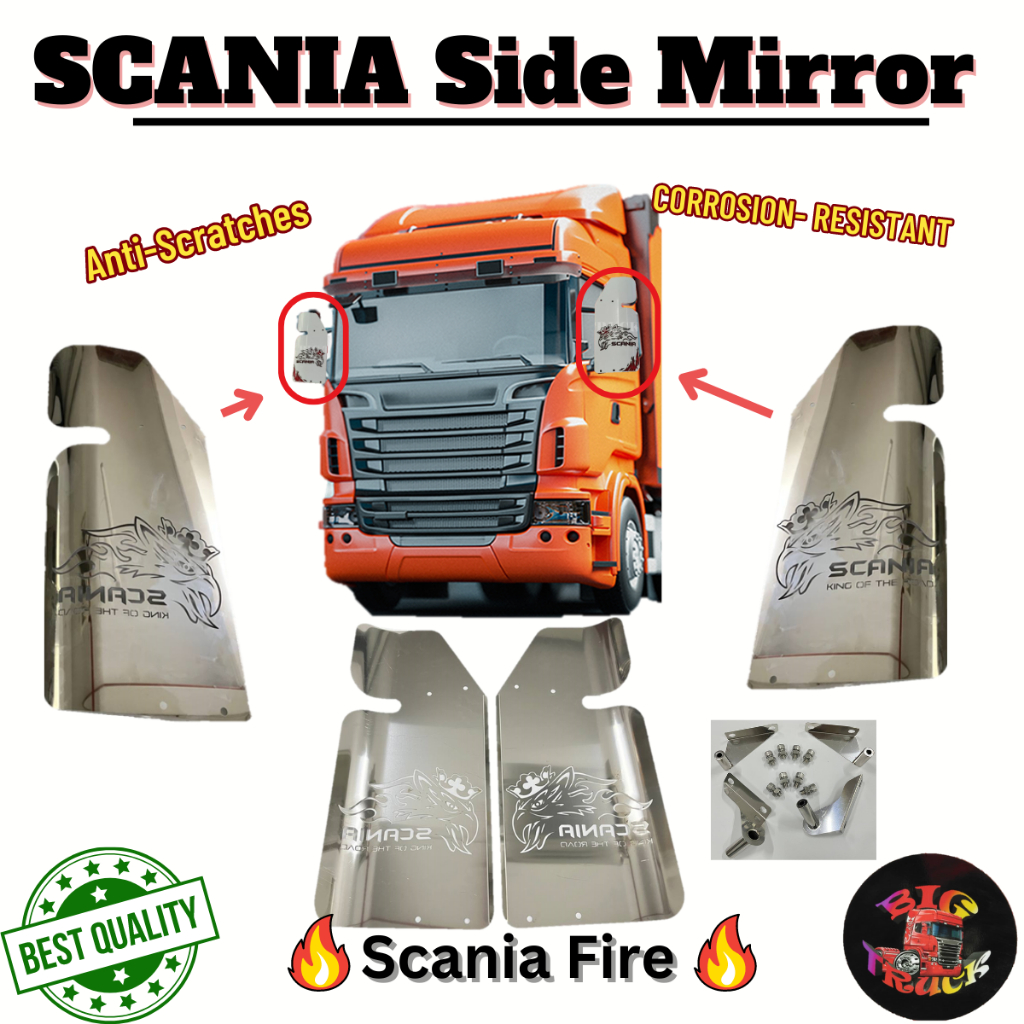 SCANIA STAINLESS STEEL REAR VIEW MIRROR GUARD PROTECTOR | SCANIA CHROME ...