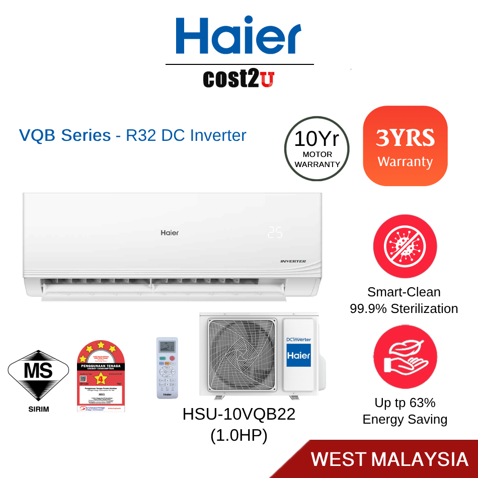 Haier R32 DC Inverter Series Air Conditioner (1.0HP/1.5HP) HSU-10VQB22 ...