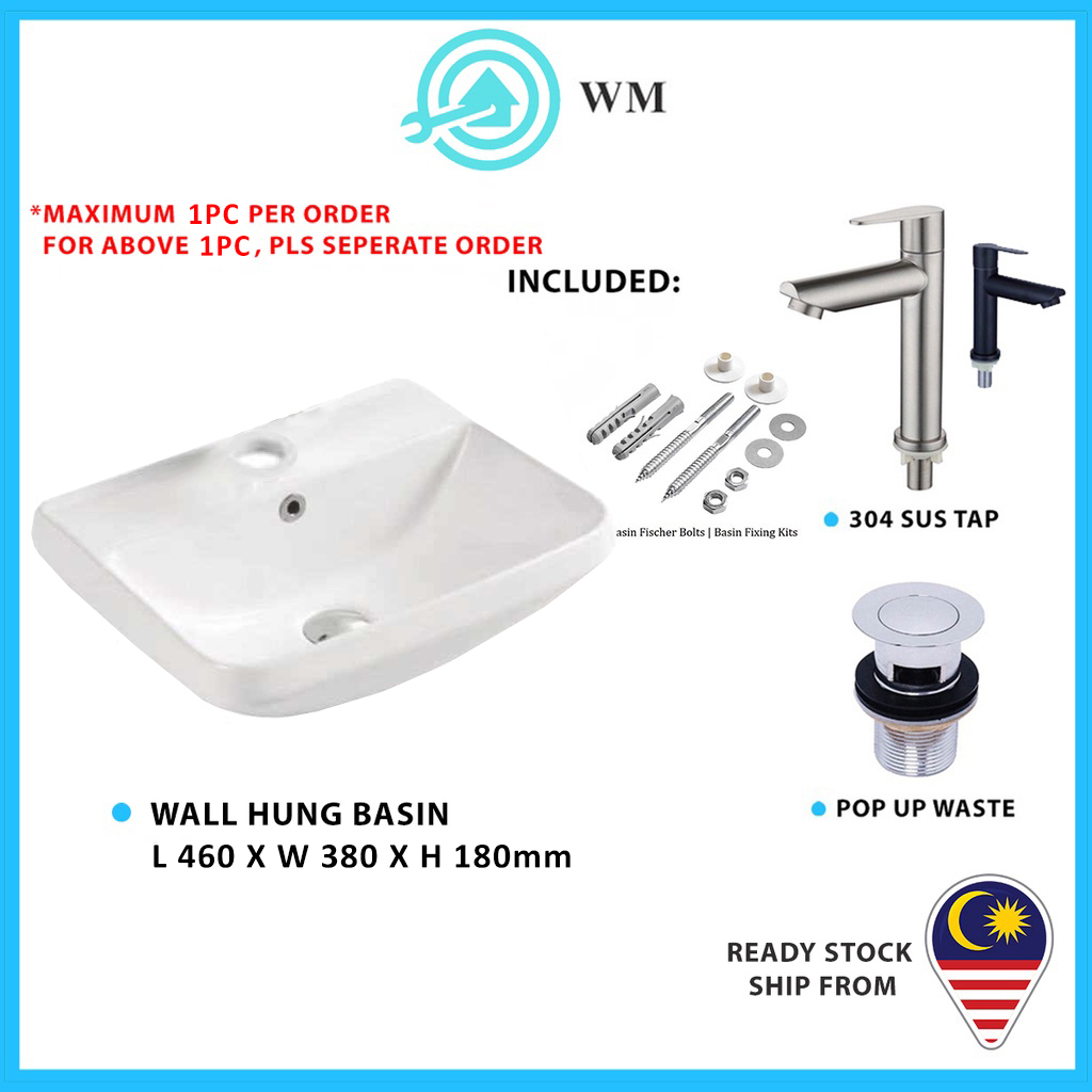 JAYCO Bathroom Ceramic Basin Wall Hung Wash Basin WB20190 / Sinki Bilik ...