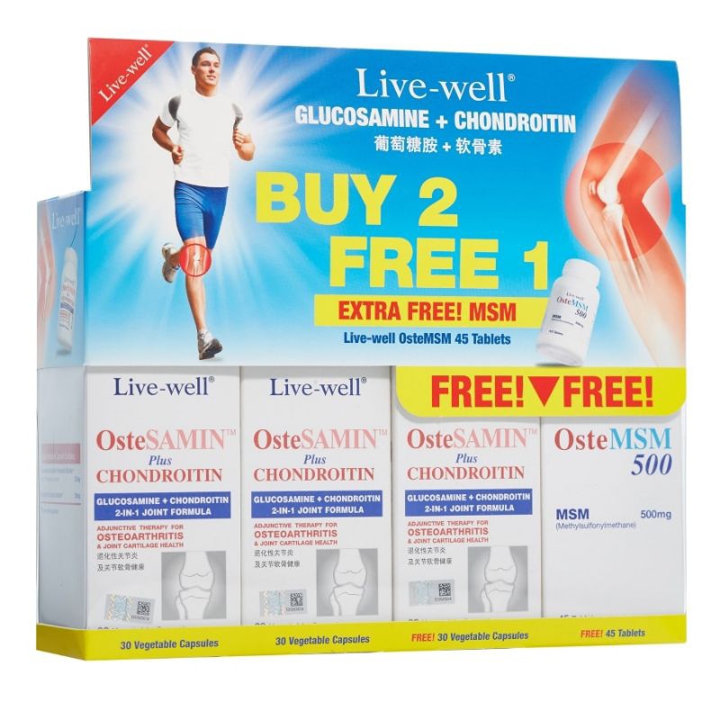 LIVE WELL OSTESAMIN plus CHONDROITIN 30's + 30's + FREE 30's + FREE ...