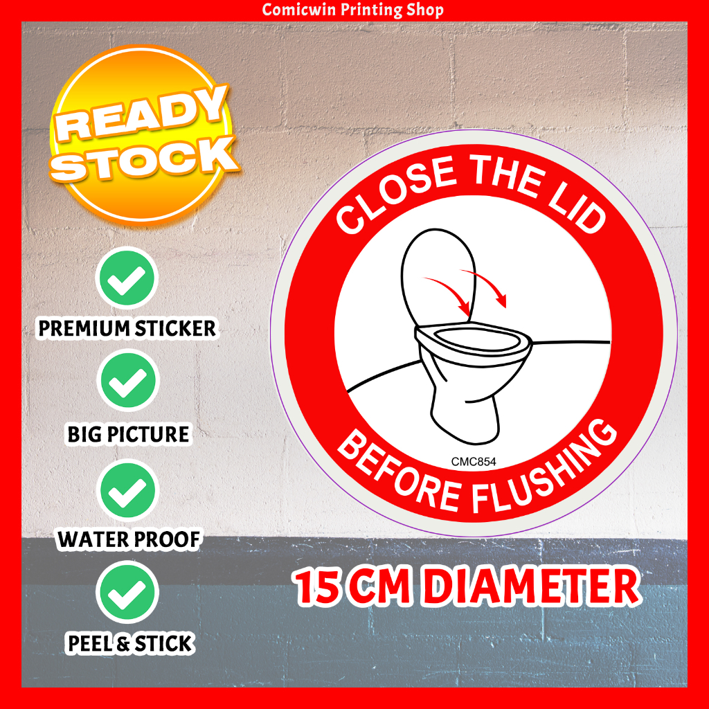 CMC854 Close The Lid Toilet Signage (15cm Diameter) Toilet Sign Sticker ...