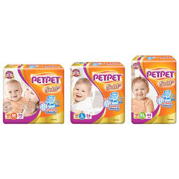 PETPET GOLD+ BABY DIAPERS MEGA PACK (S76/M64/L56/XL44) 1PACK | Shopee ...