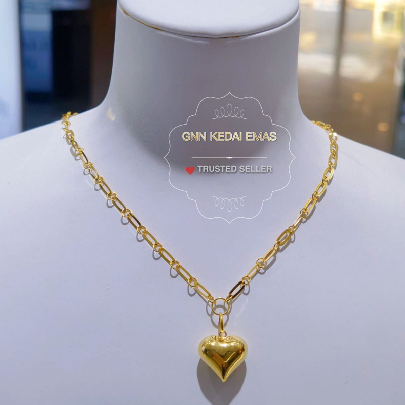 EMAS 375 RANTAI LEHER 45cm PAPER CLIP LOVE LICIN CHOKER 9K GOLD ...