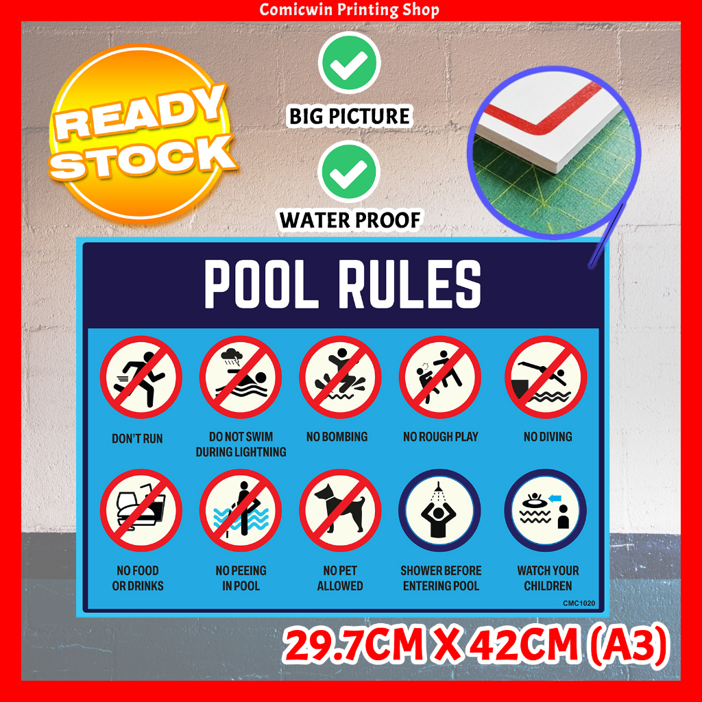 CMC1020 Swimming Pool Safety Sign Signage Board A3 size (3mm thickness ...