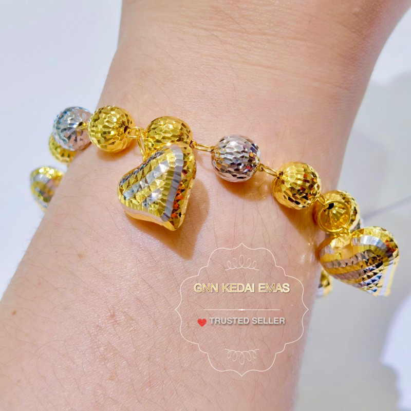EMAS RANTAI TANGAN BOBA BOLA BIJI GANTUNG LOVE BESAR 9K GOLD BRACELET ...