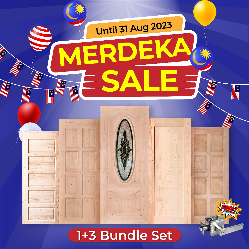 [MERDEKA SALES] Solid Wooden Door Full Set with Door Spray Paint Heavy ...