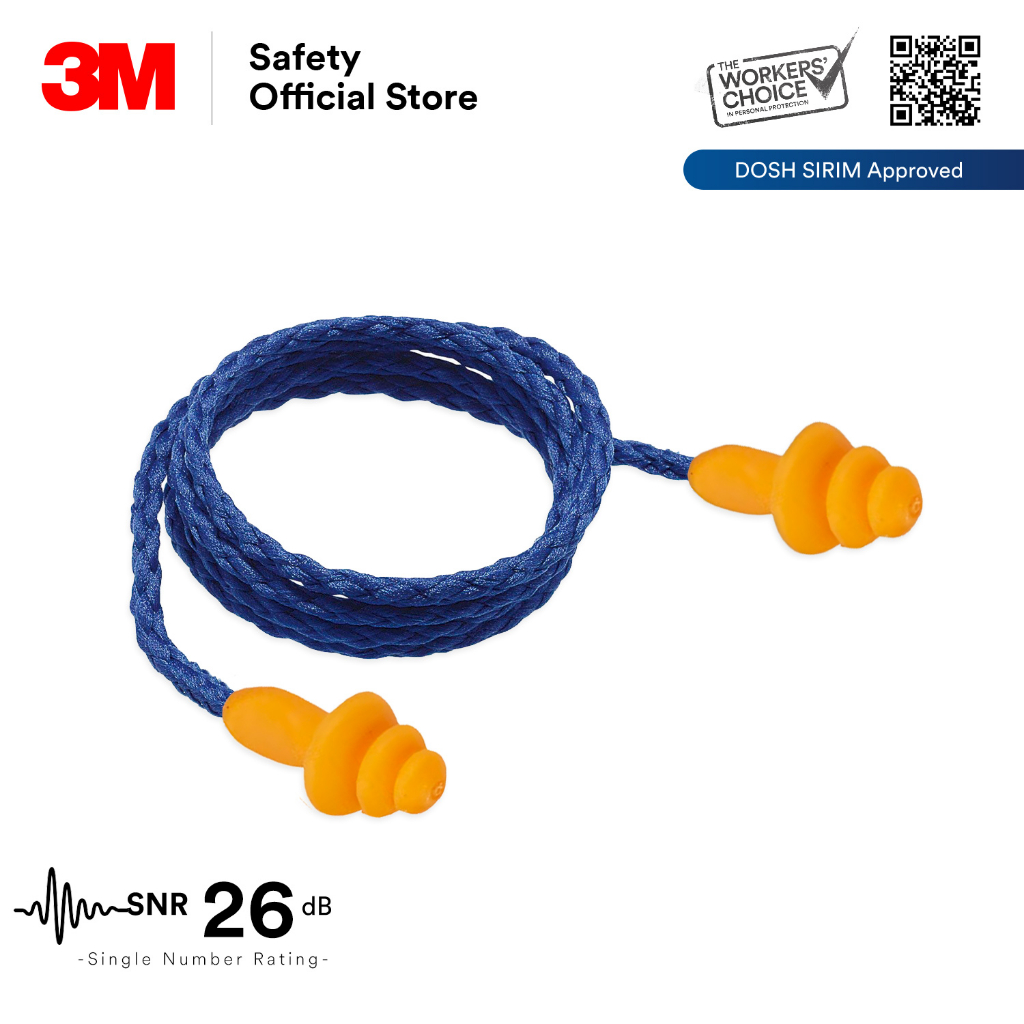 3M™ 1271 Reusable Earplugs /Corded/ SNR 26 dB/ DOSH SIRIM [1 Pair] EP ...