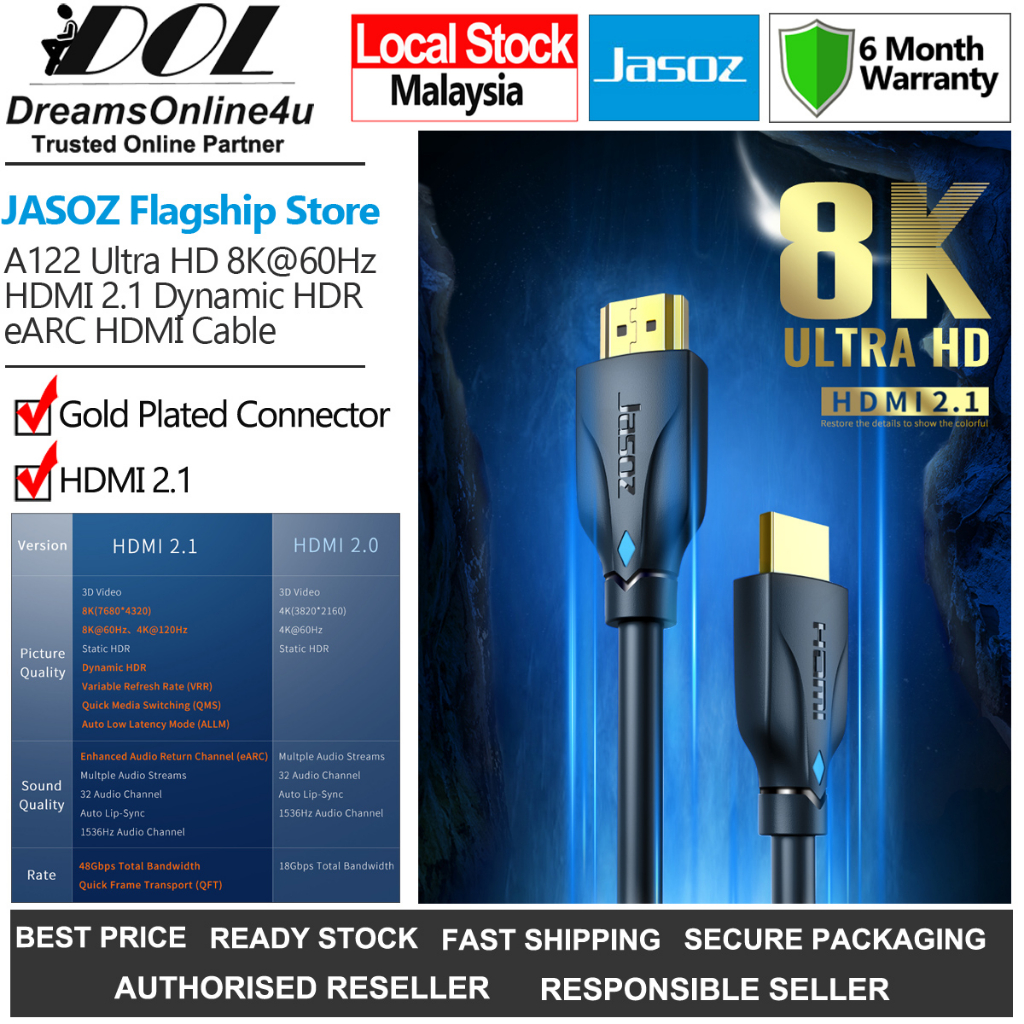 JASOZ A122 HDMI 2.1 8K 60Hz 4K 120Hz 48Gbps eARC Dynamic HDR Video Digital Core Cable HDMI CABLE ...