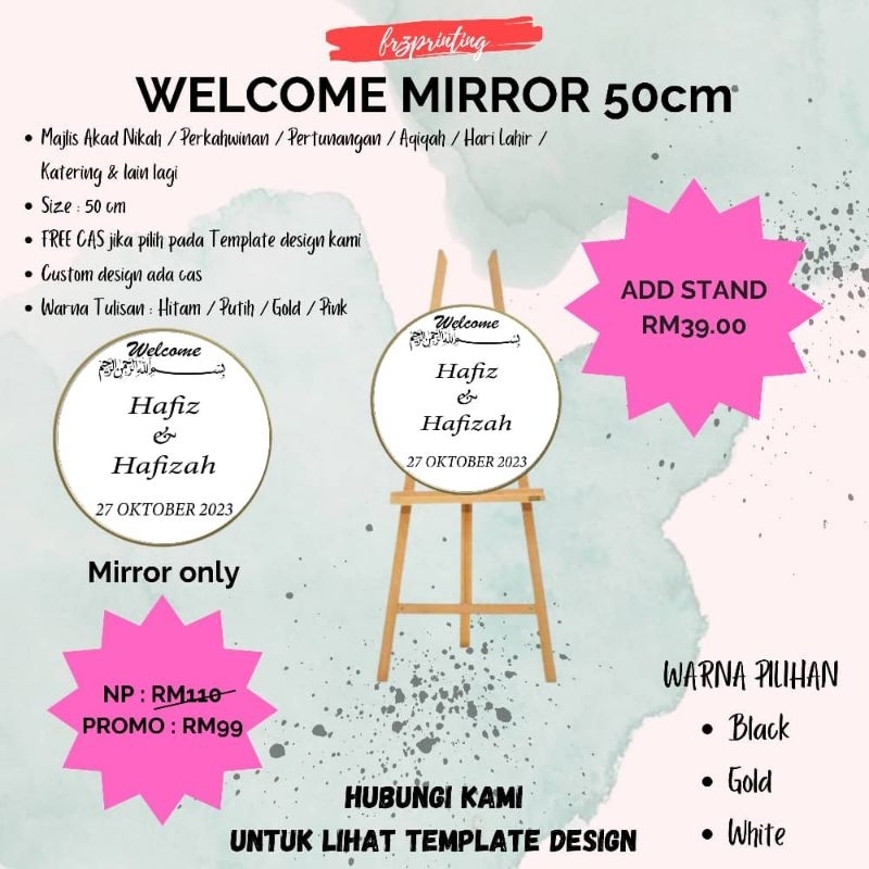 Cermin Round Stand Welcome Wedding Tunang Aqiqah Majlis Kahwin Akad ...