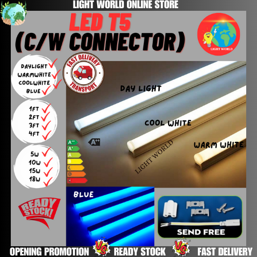 🔥🔥HIGH QUALITY🔥🔥 LED T5 LED Complete SET with CONNECTOR & CLIP Daylight ...