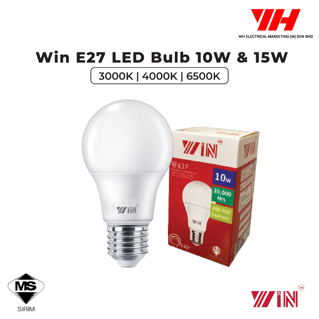 WIN E27 A60 LED Bulb 10W/15W - 3000K/4000K/6500K || Mentol Lampu 灯泡 ...