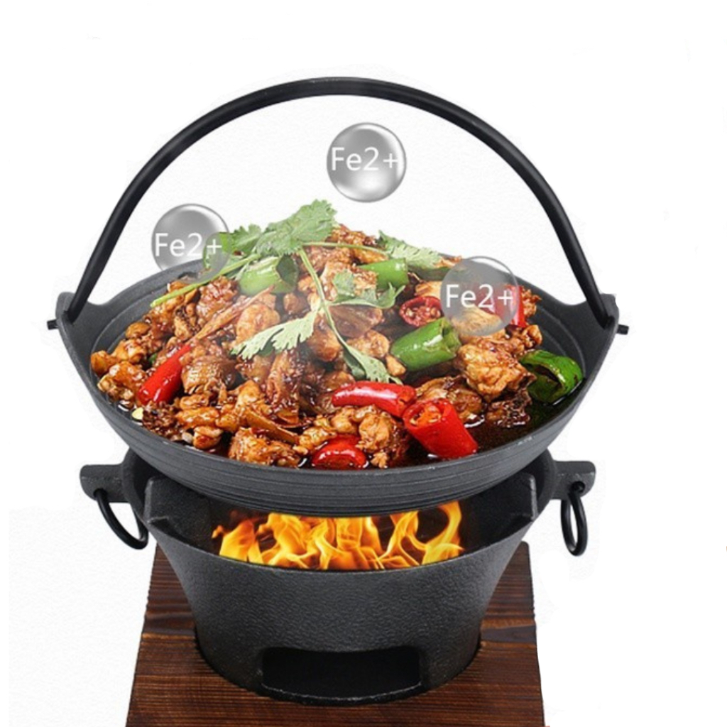 Old-Fashioned Thick Cast Iron Wok Hanging Handle Dry Stew Pot Japanese ...